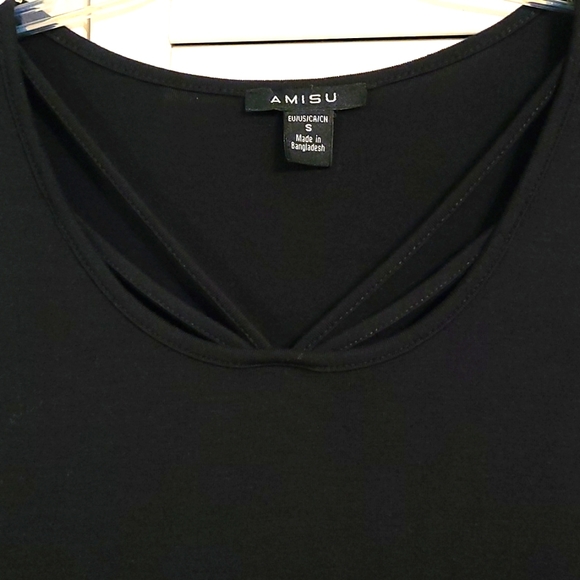 Amisu | Tops | Amisu Black Strap Detail Neck Long Sleeve Shirt ...
